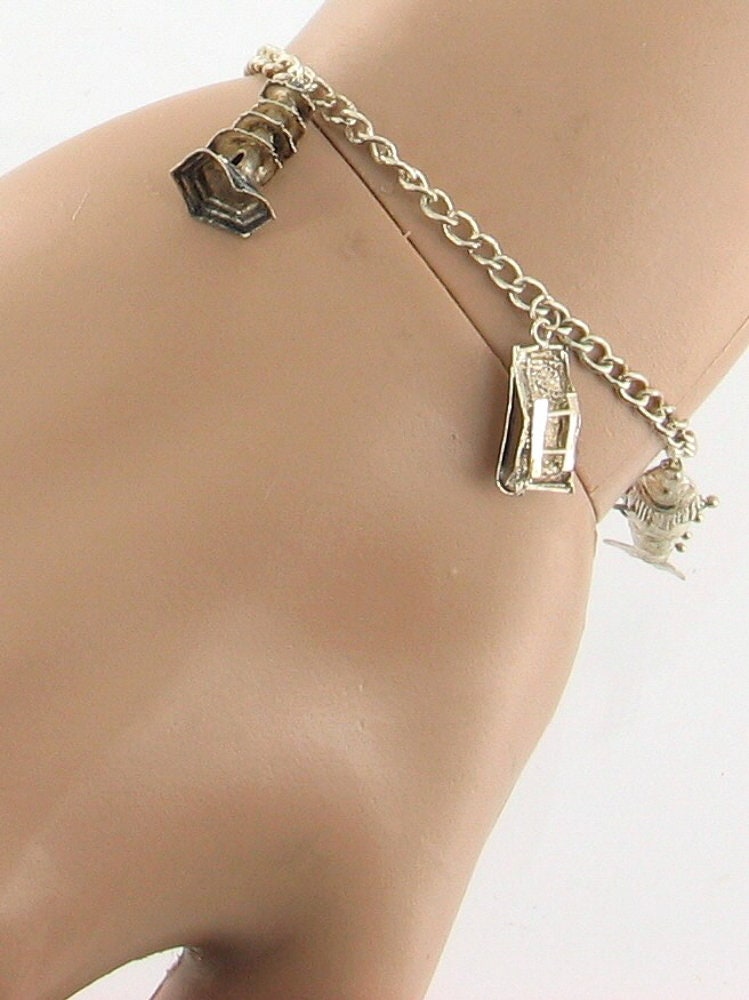 Vintage Sterling Japan Movable Charm Bracelet Fish Pagoda Bonsai ...