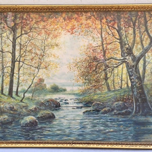 Antique Raphael Senseman Water Color Painting Autumn Stream Colorful ...