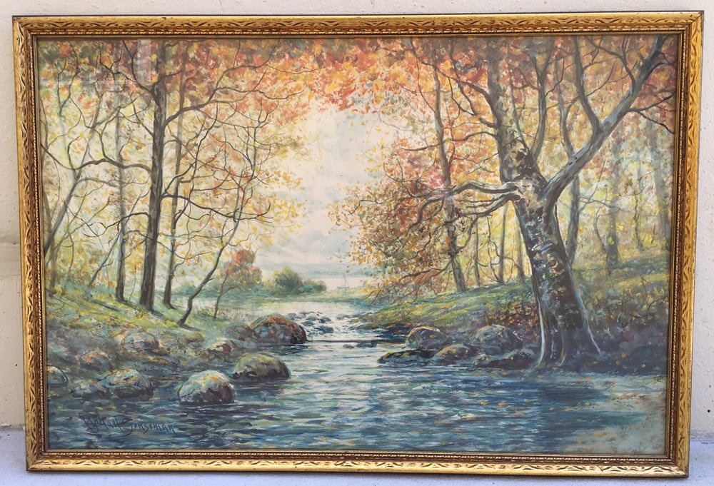 Antique Raphael Senseman Water Color Painting Autumn Stream Colorful ...