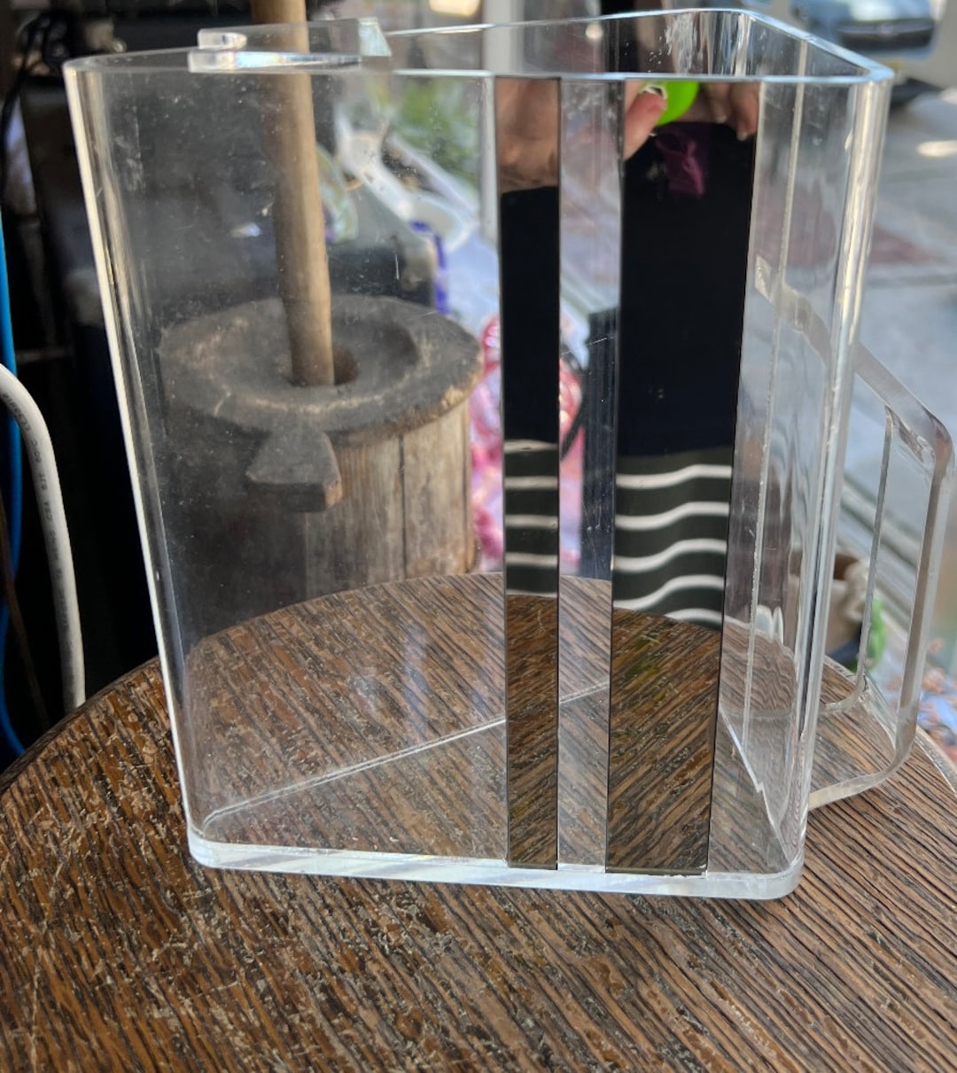 Vintage Lucite Pitcher MCM Triangle Mirror Stripe H J Stotter Retro Mid ...