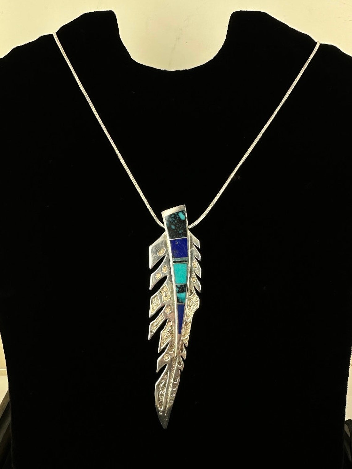 Vintage Sterling Ray Tracey Knifewing Turquoise Lapis Inlay Feather ...