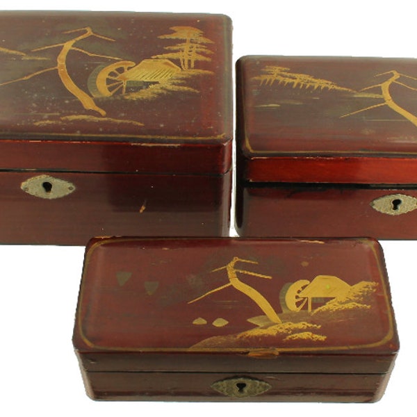 Antique Japanese Red Lacquer Box - Etsy