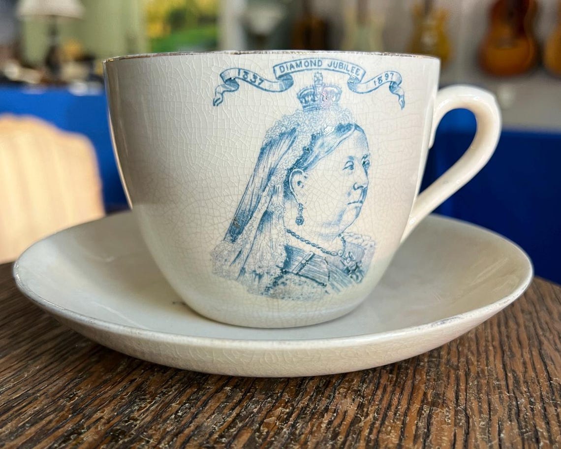 Antique British Porcelain Cup & Saucer Mug Queen Victoria Diamond ...