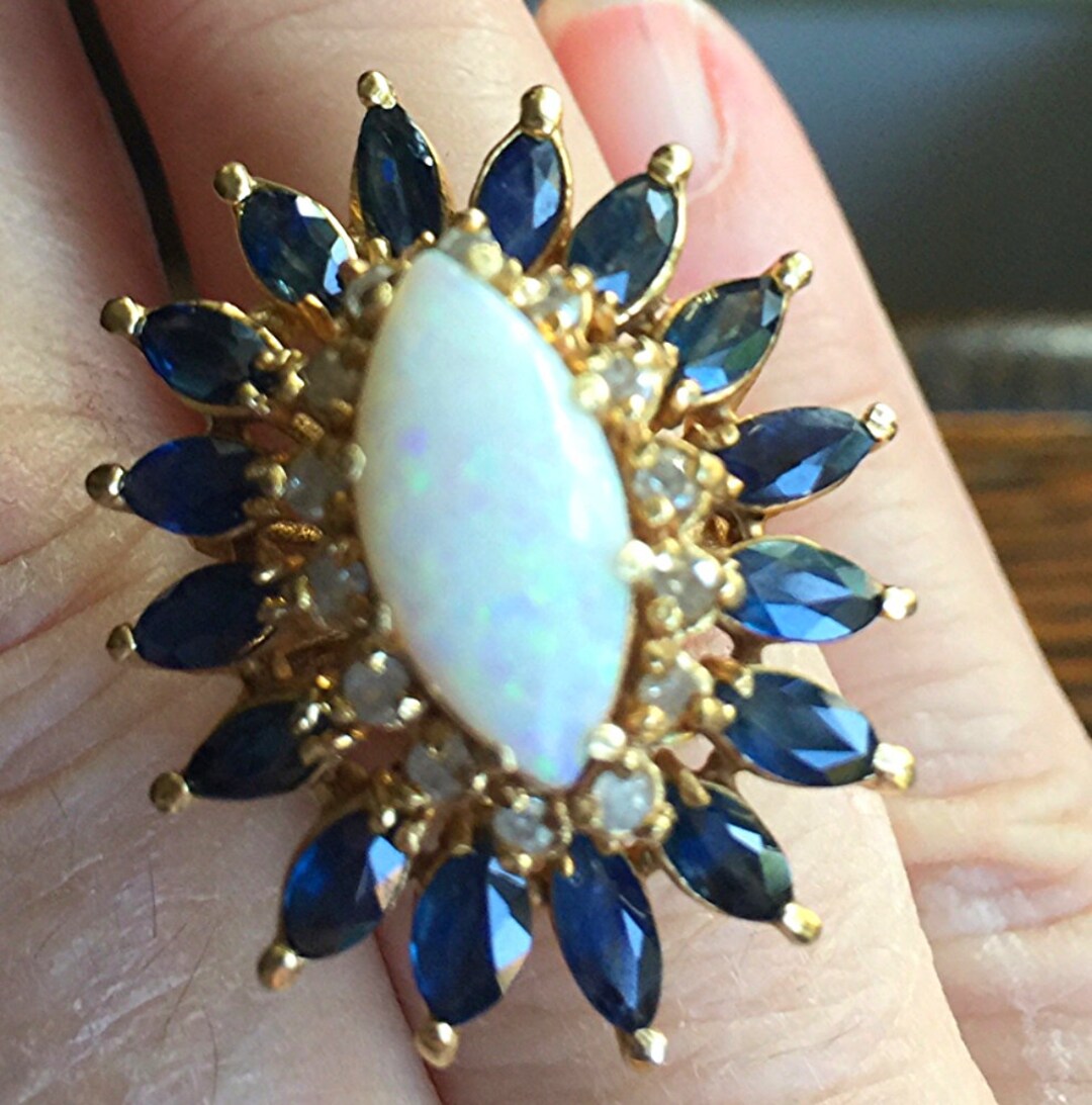 Vintage 14K Gold Huge Hollywood Regency Ring / Sapphires -.60cttw ...