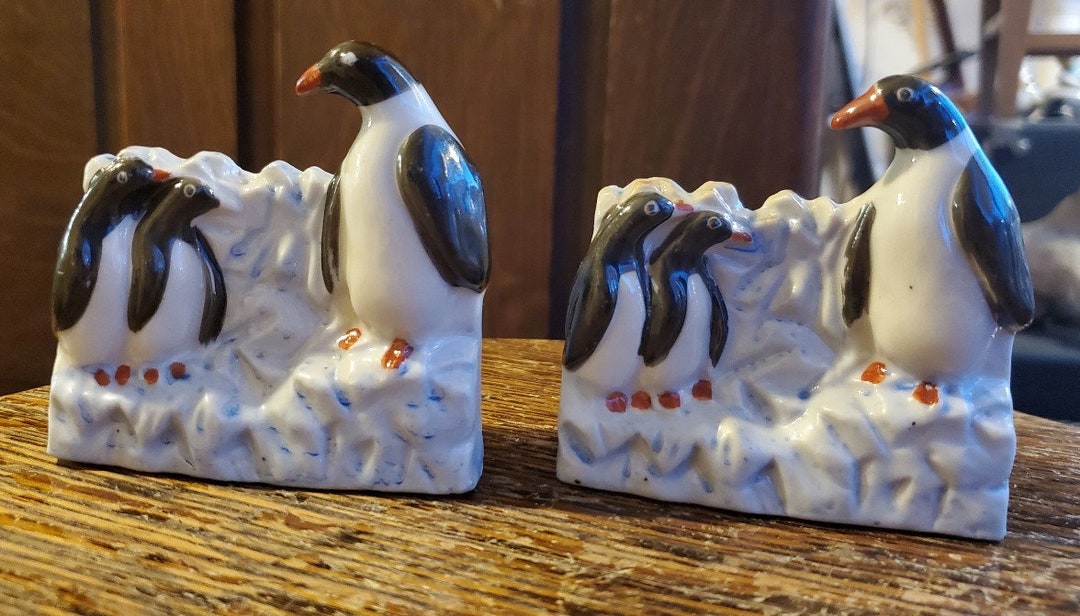 Antique Penguins Hand Painted Porcelain Match Holders Strikers Pair ...