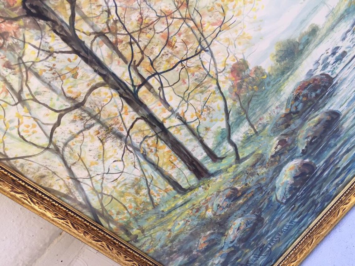 Antique Raphael Senseman Water Color Painting Autumn Stream Colorful ...