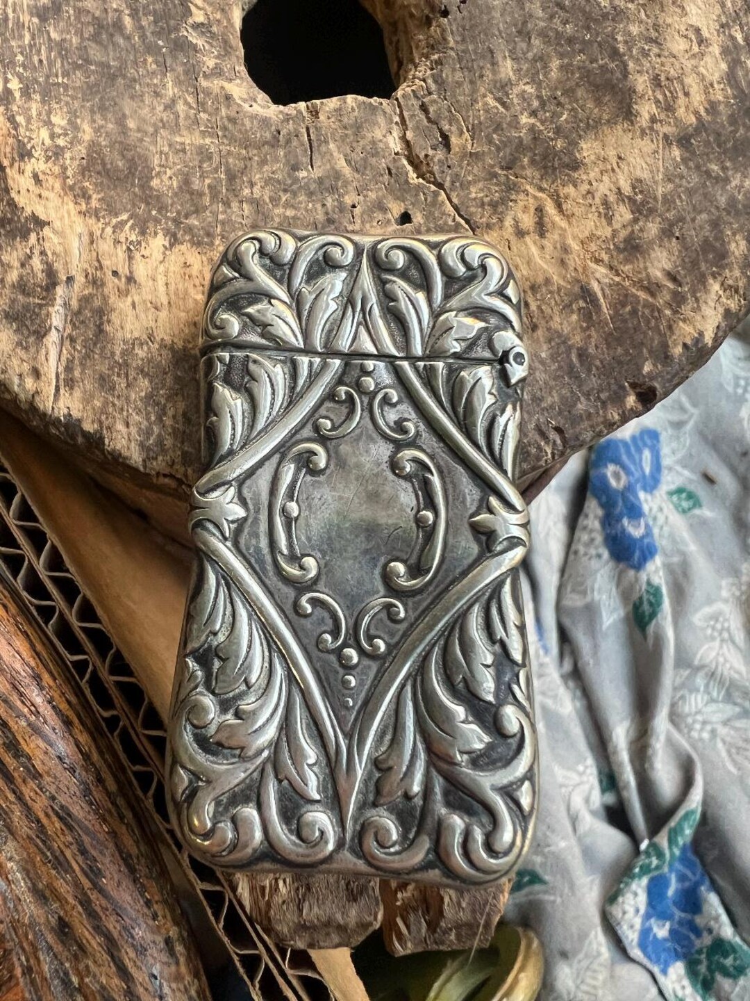 Antique 1880's Victorian Repousse Scrolls Silver Plate Vesta Match Safe ...