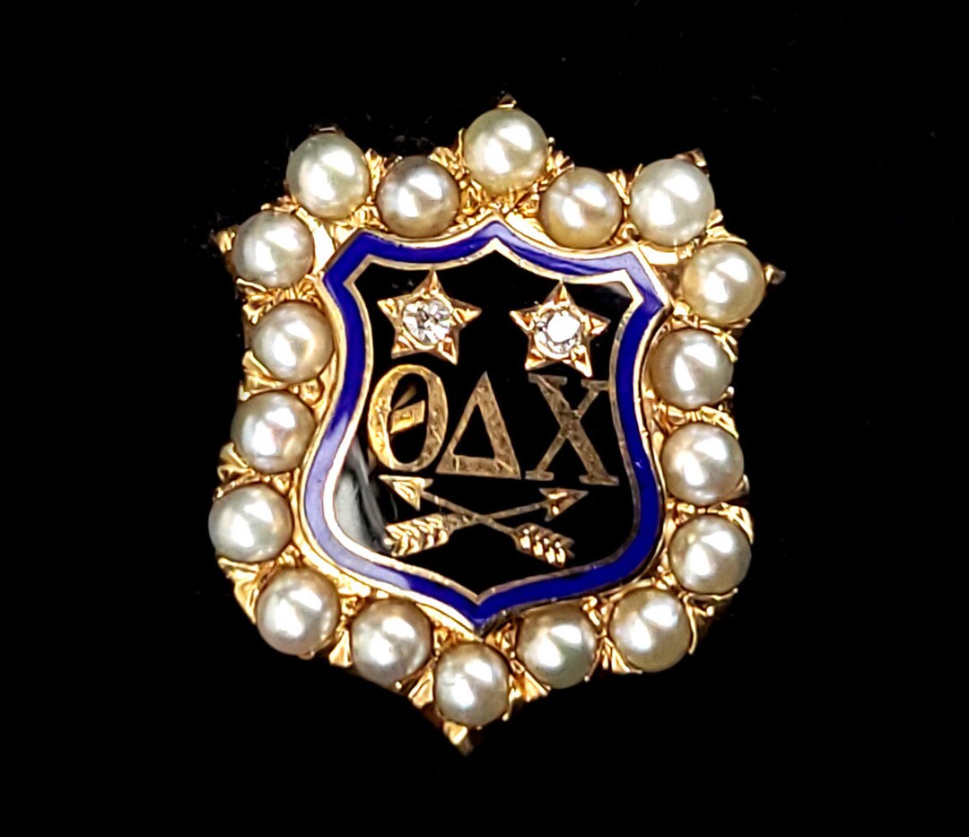 Antique 14k Gold Theta Delta CHI Diamond Pearl 1928 Fraternity Enamel ...
