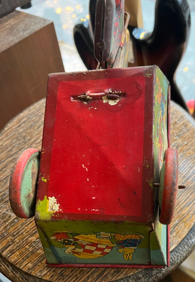 Vintage Chein Tin Litho Toy Easter Bunny Rabbit Pulling Wagon Cart W ...