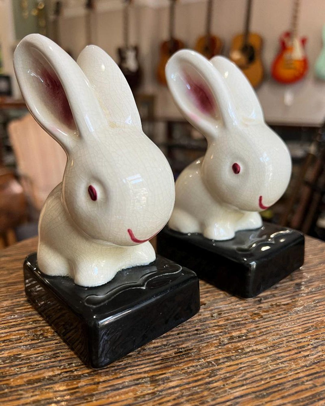 Vintage Ceramic Bunny Rabbit Figurine Bookends Pair Art Deco Whimsy ...