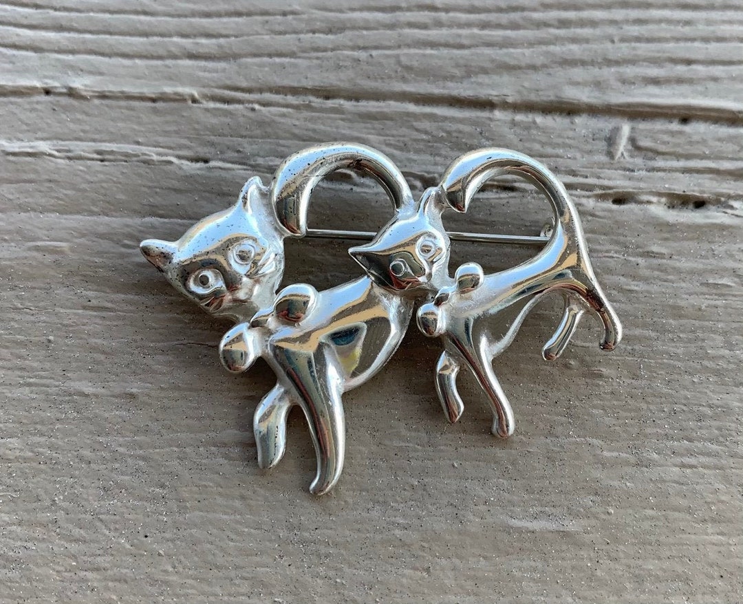 Vintage Sterling Silver Mother Cat & Kitten Pin Brooch/ Vintage ...