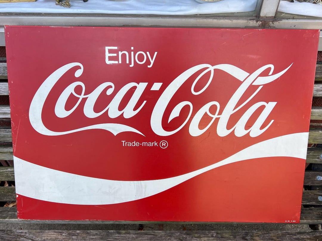 Vintage 80's Coca Cola Sign Large Retro Metal Sign Collectible ...