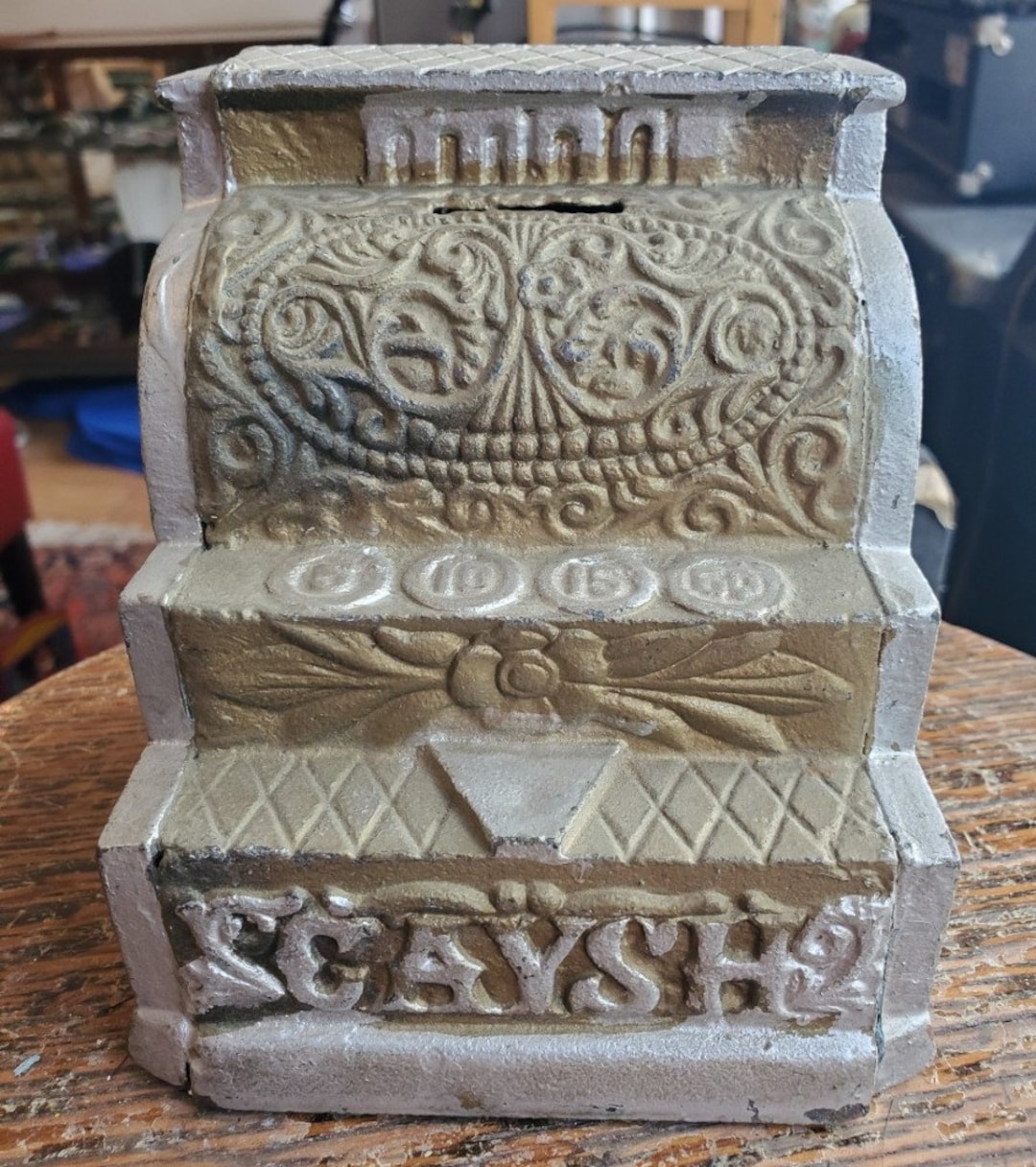 Antique Cast Iron Cash Register "caysh" Coin Bank Fully Intact Hand ...