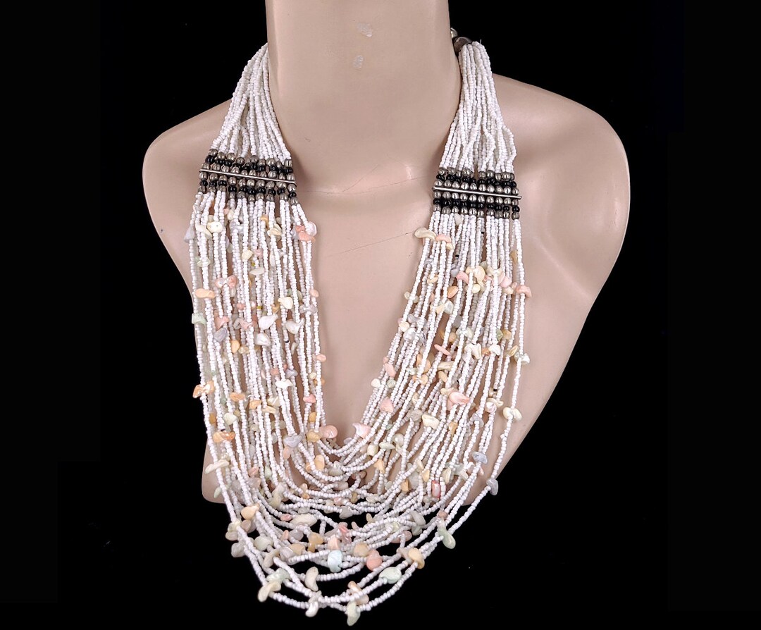 Vintage Navajo Seed Bead Shell Mother of Pearl Strands 30" Necklace ...