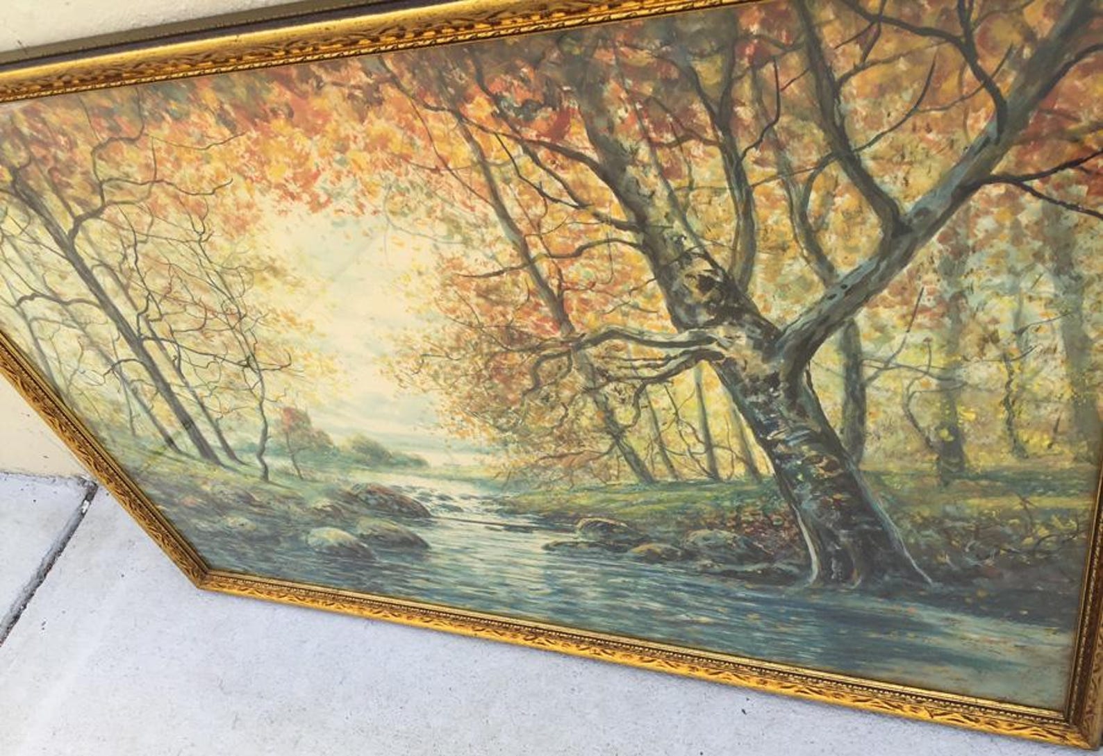 Antique Raphael Senseman Water Color Painting Autumn Stream Colorful ...