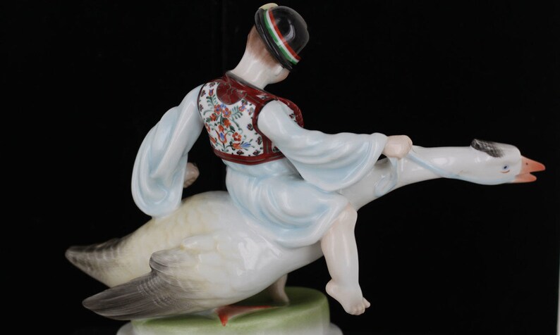 Vintage Deco Herend 5515 Boy Riding Goose Figurine Hand | Etsy