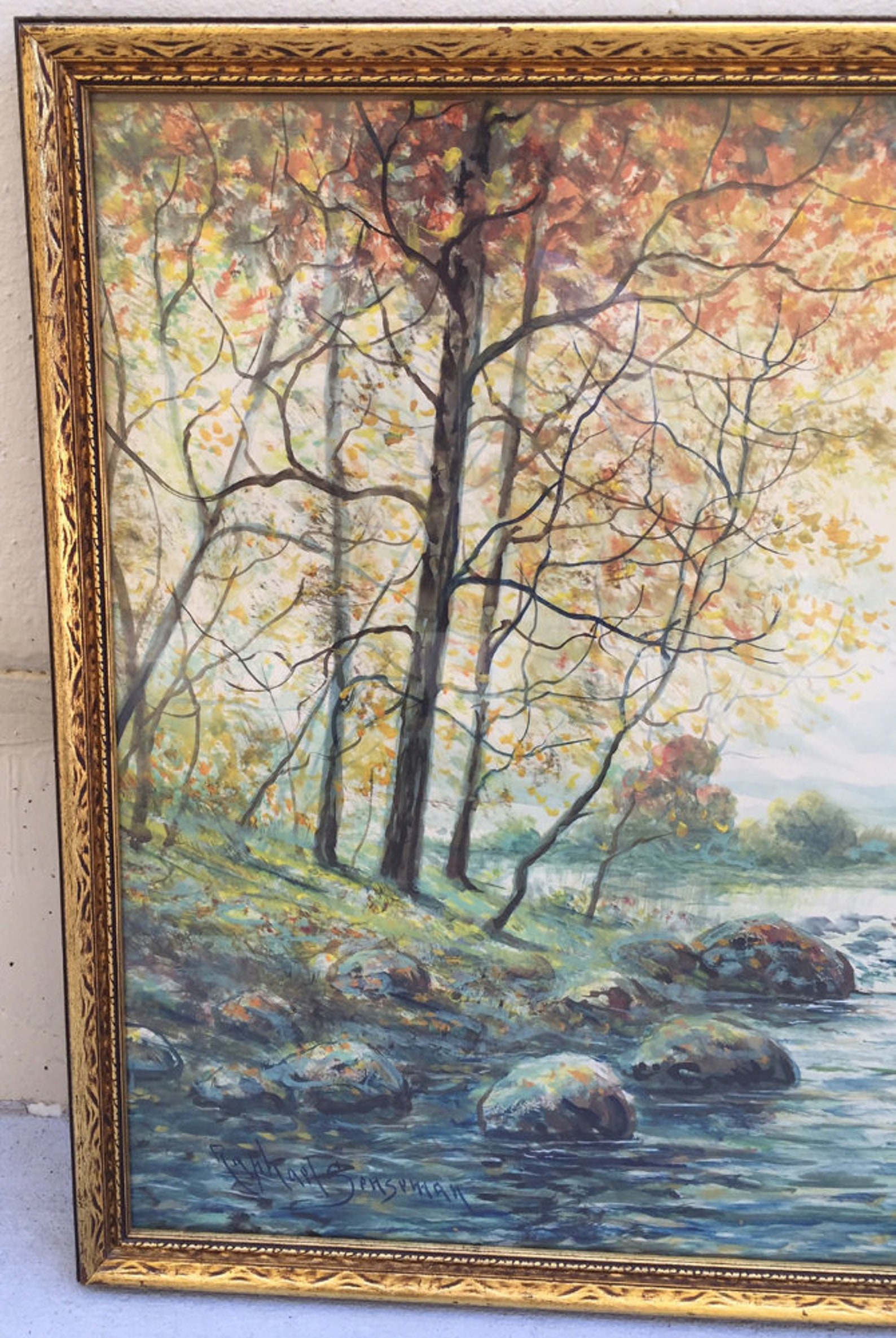 Antique Raphael Senseman Water Color Painting Autumn Stream Colorful ...
