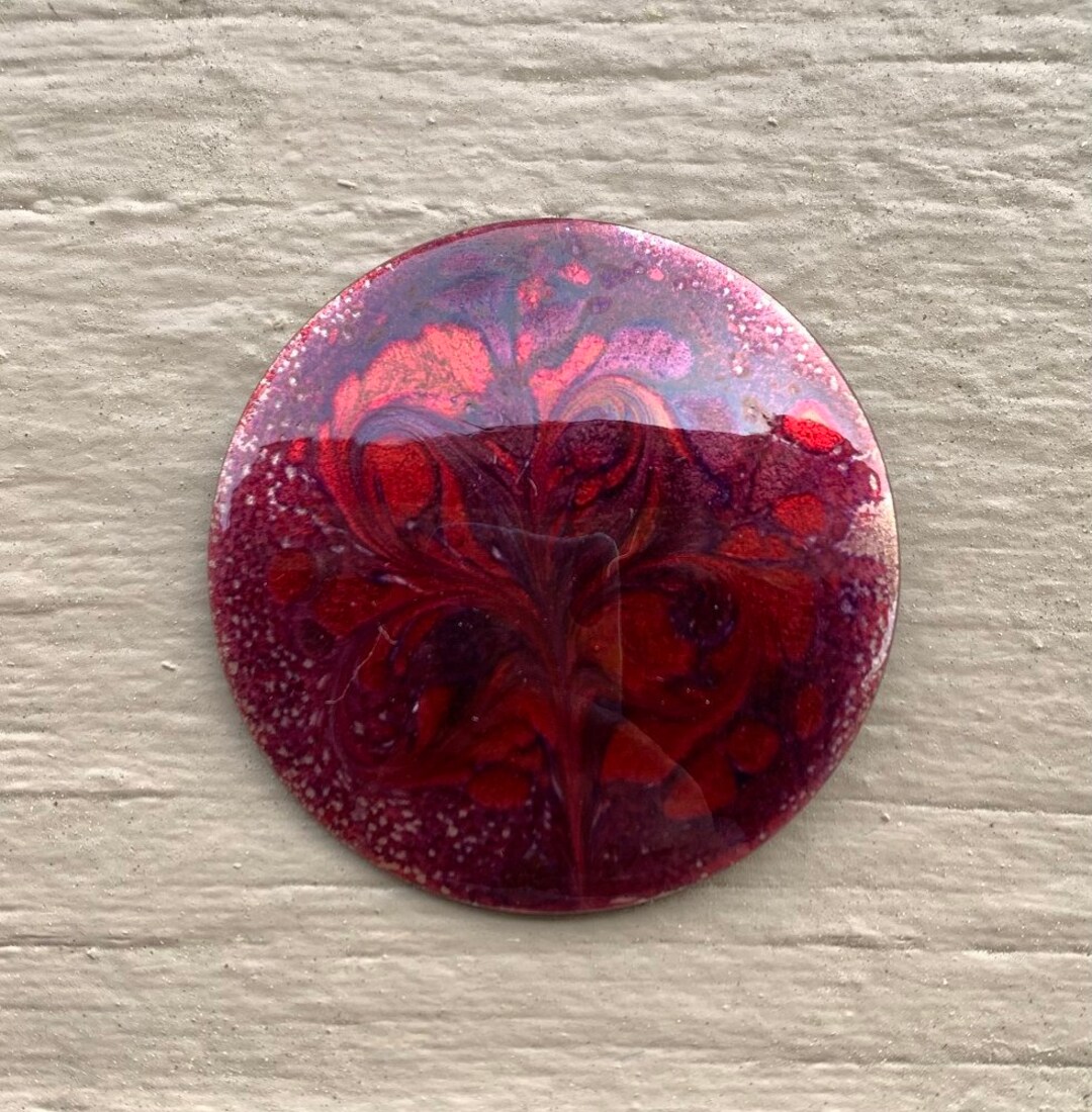 Vintage Mid Century Inga Carlson Floral Red Enamel Copper Circle Pin ...
