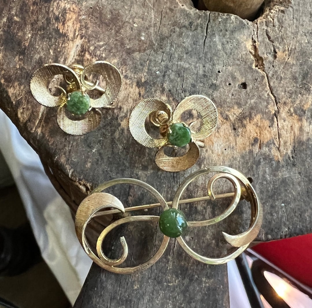 Vintage 50's Spinach Jade Bojar Gold Filled Gf Florentine Pin ...