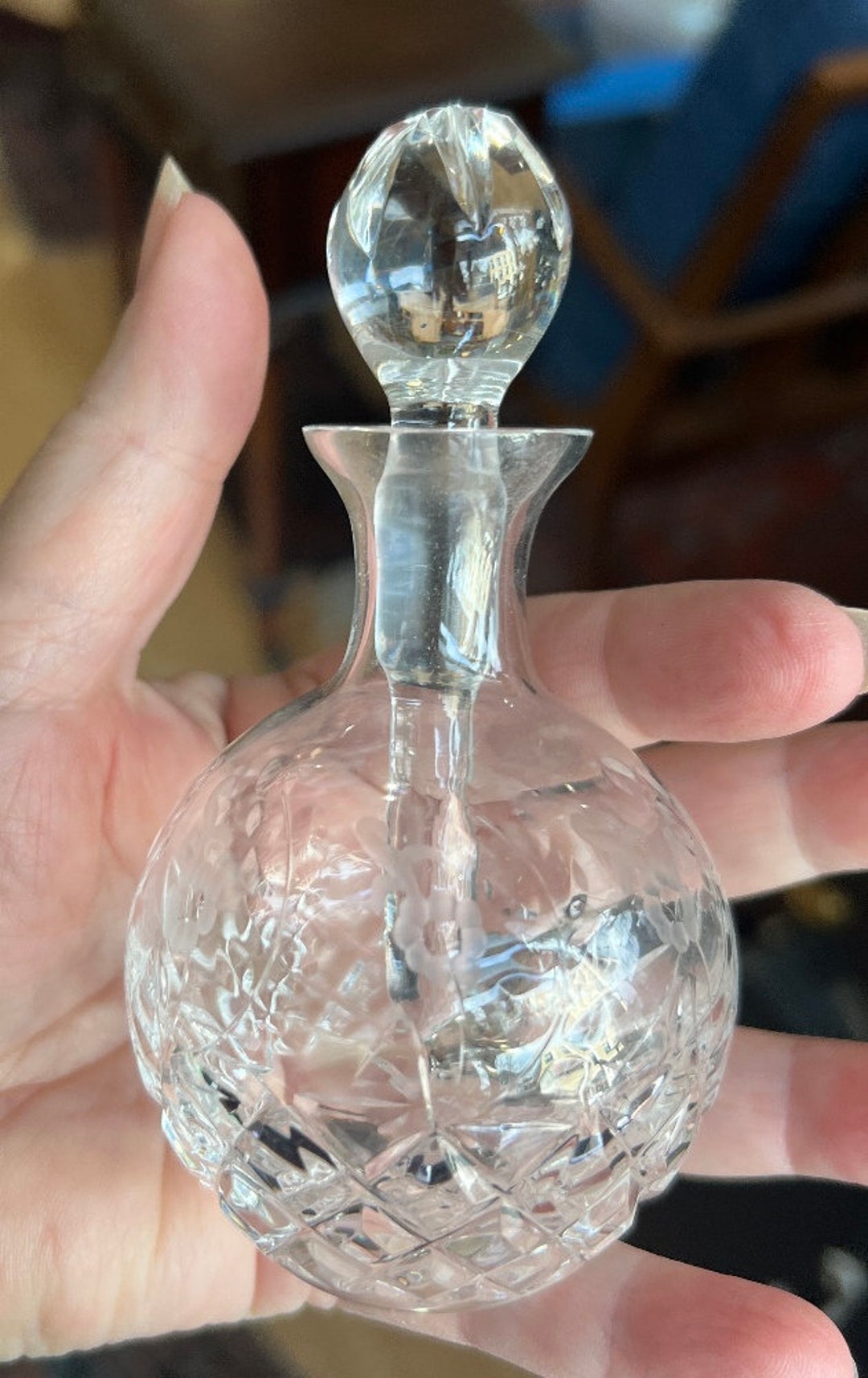 Antique Deco Crystal Cut Glass Perfume Scent Bottle Floral Etch ...