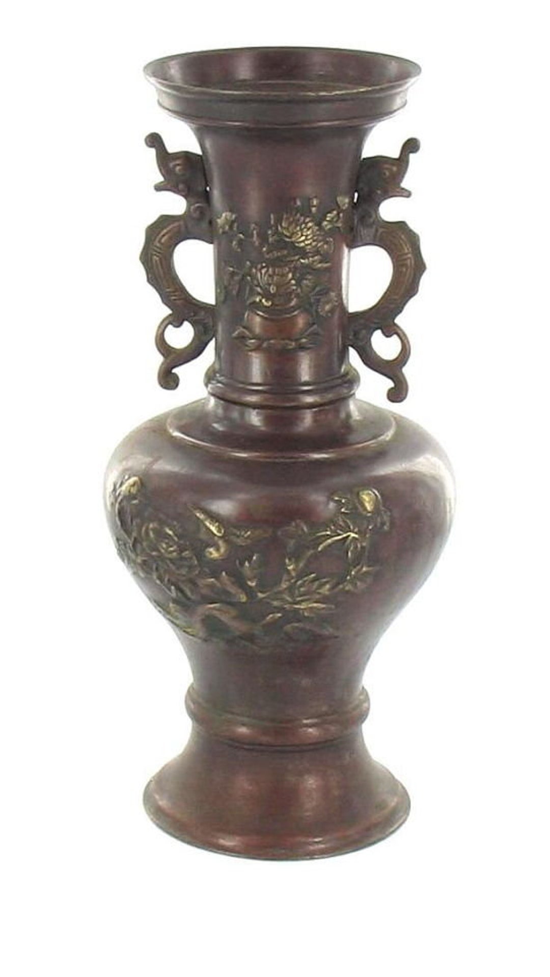 Antique Chinese Bronze Hu Vase With Archaic Bird Motifs 12 "h Late 19th ...