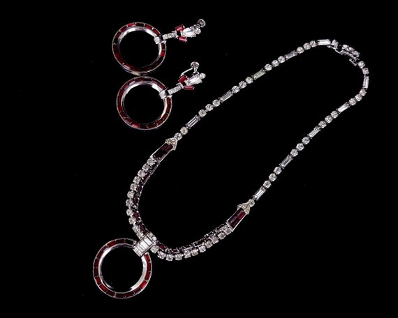 Vintage Denbe 1950s Deco Style Garnet Diamond Rhinest… - Gem