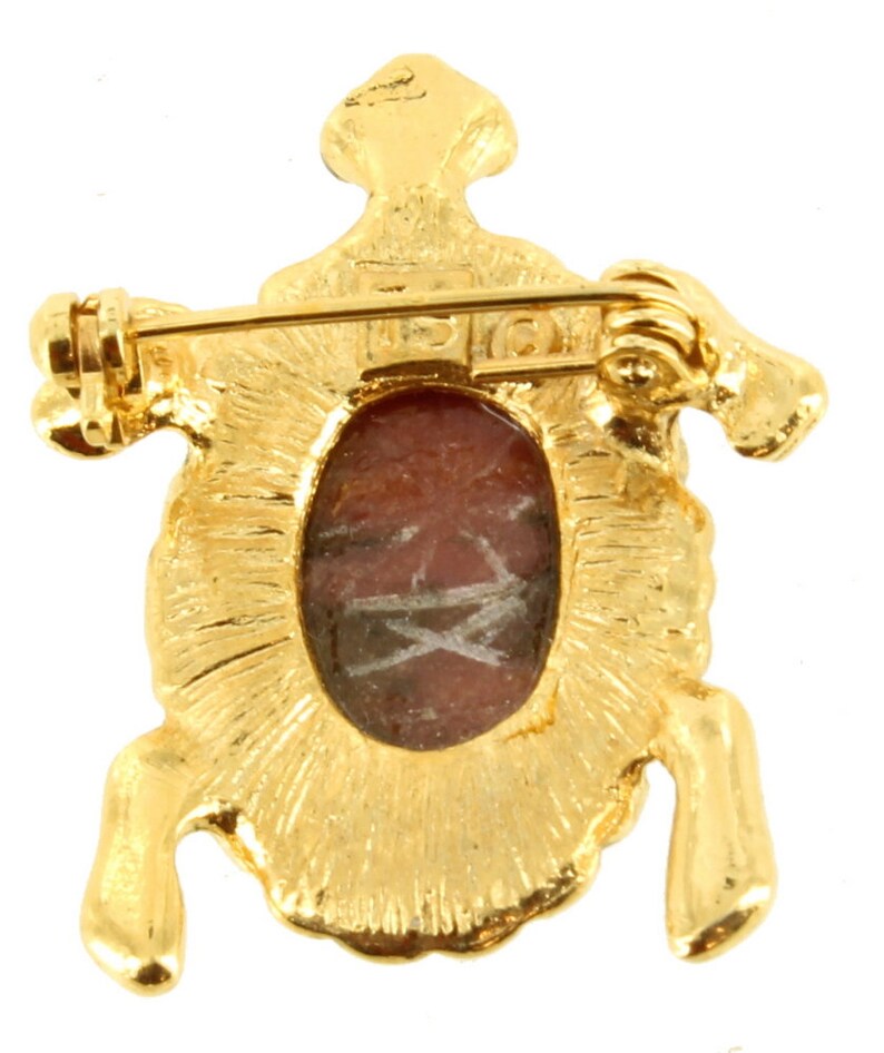 Vintage Egyptian Revival Crawling Turtle Genuine Scarab Gold Tone Pin 1 ...