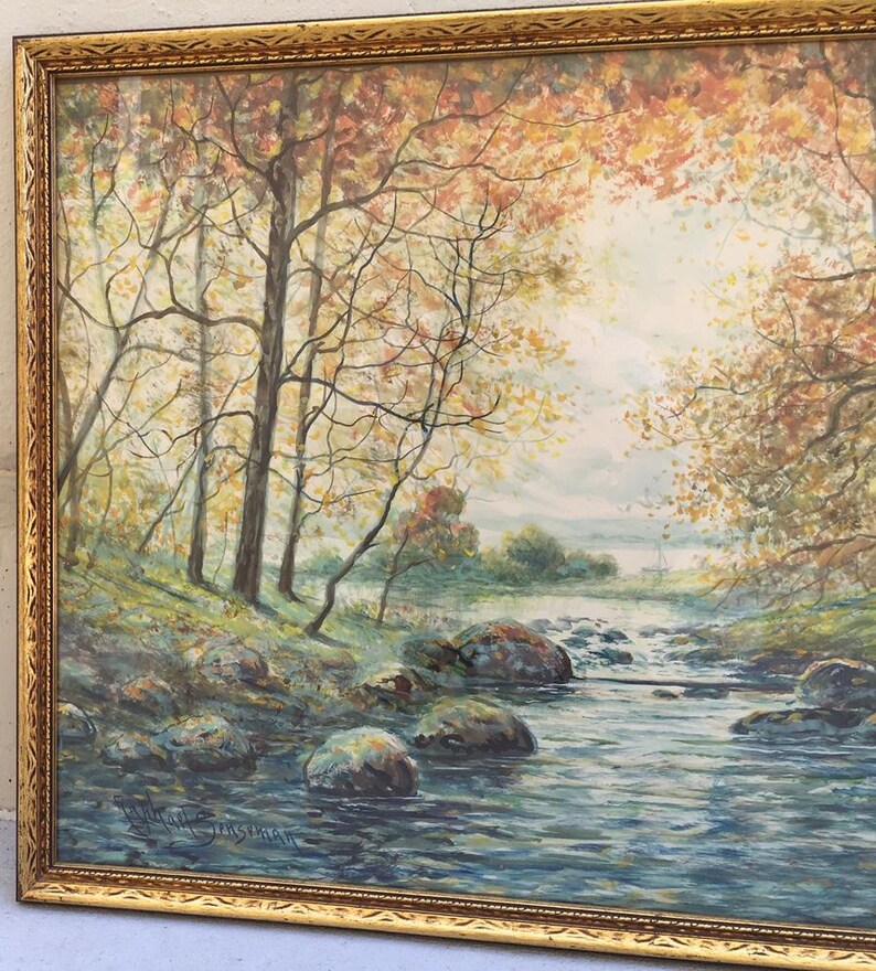 Antique Raphael Senseman Water Color Painting Autumn Stream Colorful ...