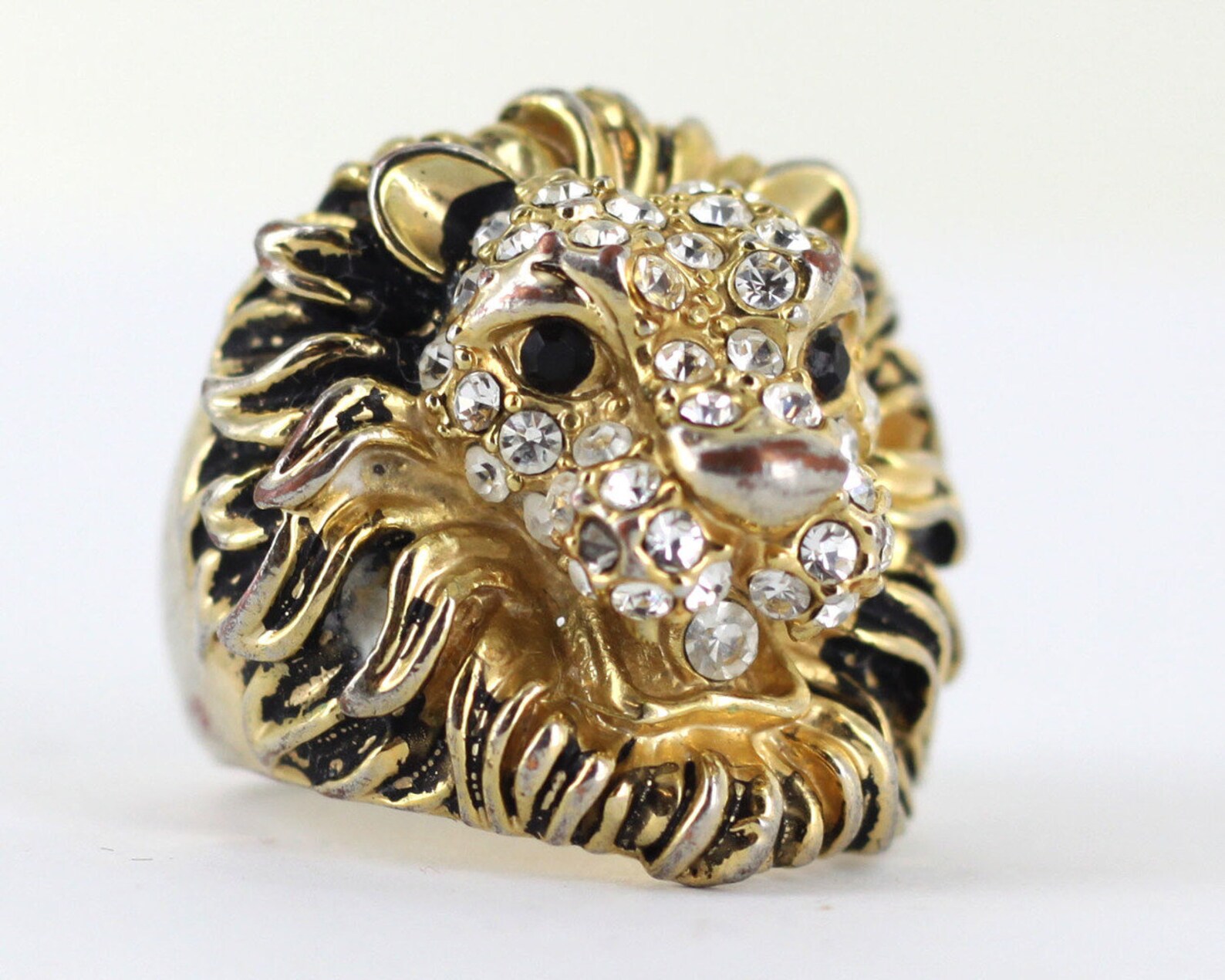 Vintage Lion W/ Mane Pave Glass Rhinestone Gold Plated Black - Etsy