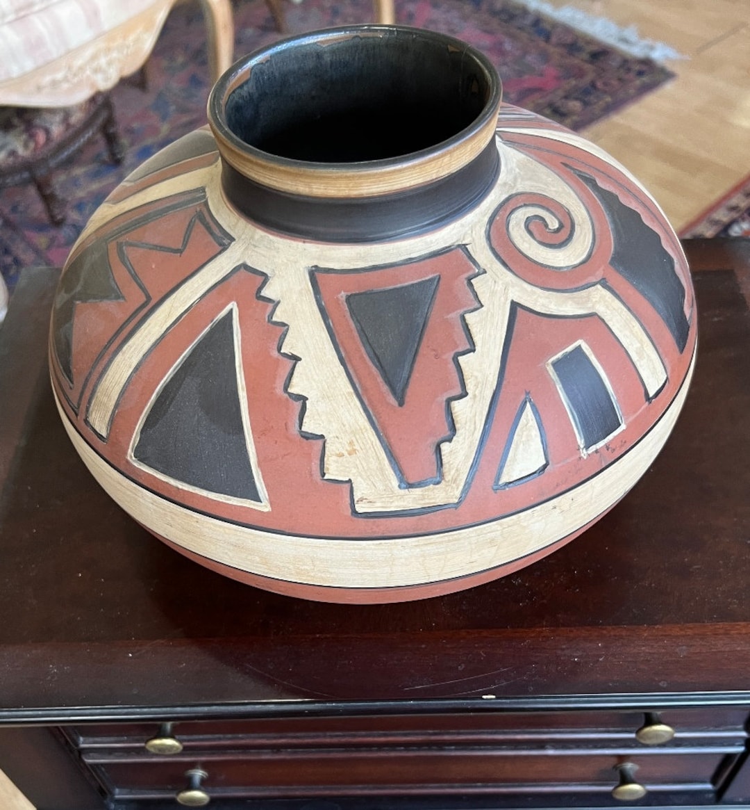 Antique Clifton Art Pottery Indian Ware Large Vase Southwest Geometric ...