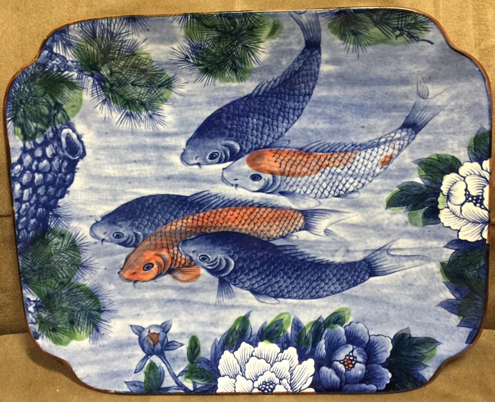 Vintage Japanese Porcelain Serving Dish Plate Koi Fish & Lotus | Etsy