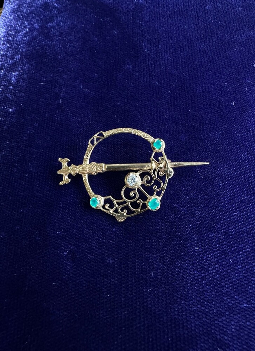 Vintage 9K Gold Celtic Sword Quartz Green Emerald Scottish - Etsy