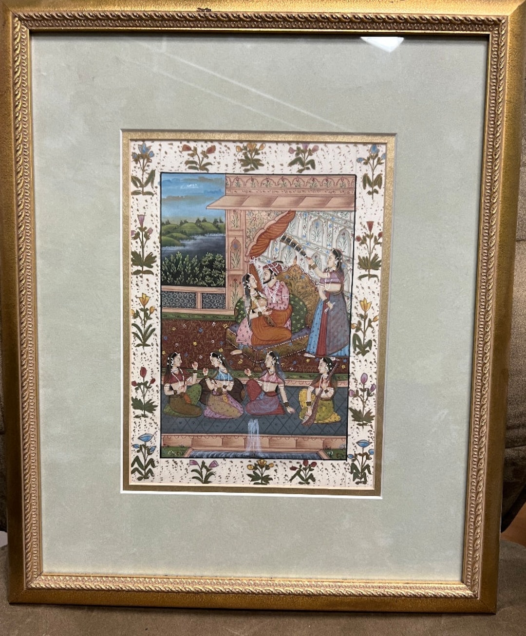 Vintage Indian Middle East Silk Painting Mughal Empire Harem Scene ...