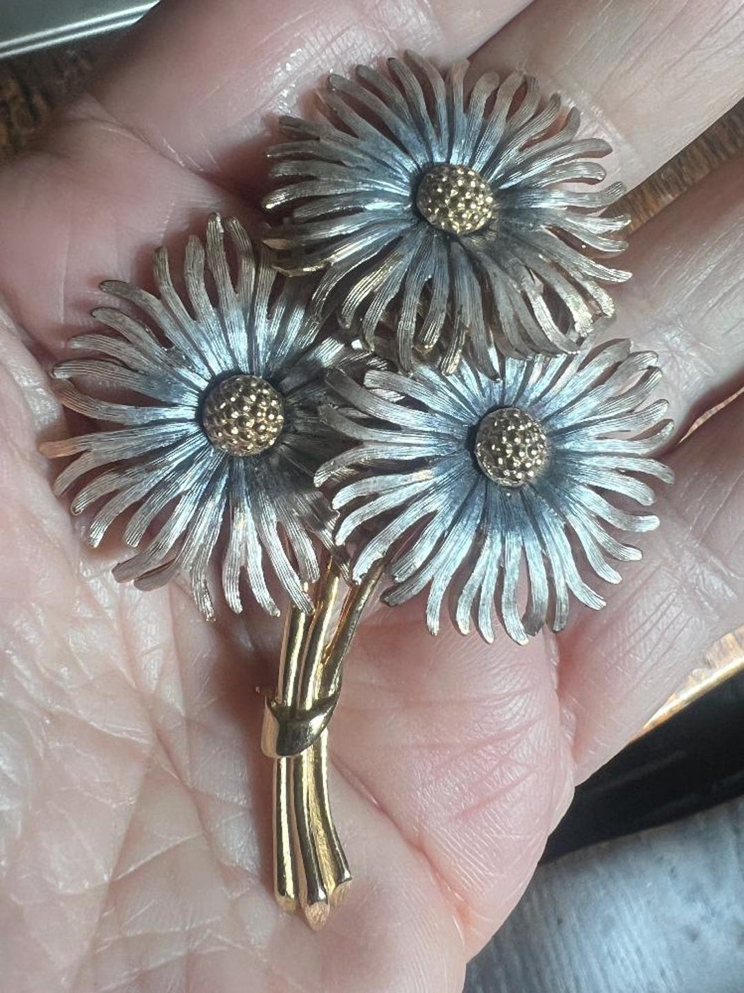 Vintage Kramer MCM Hollywood Regency Gold Silver Mod 3 Daisy Bouquet ...