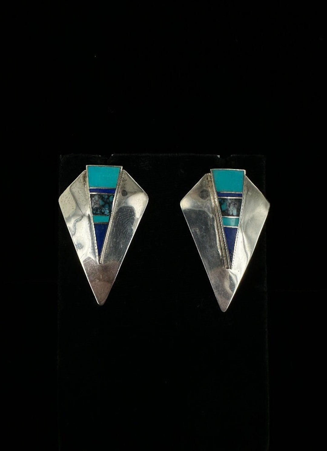 Vintage Sterling Ray Tracey Knifewing Navajo Lapis Turquoise Inlay ...