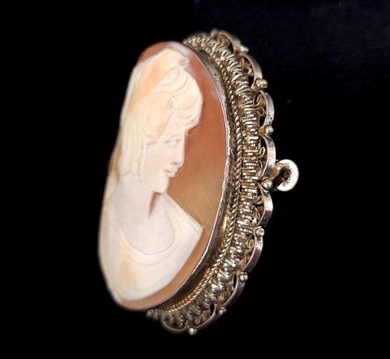 Antique Deco 800 European Silver Cameo Filigree Silve… - Gem