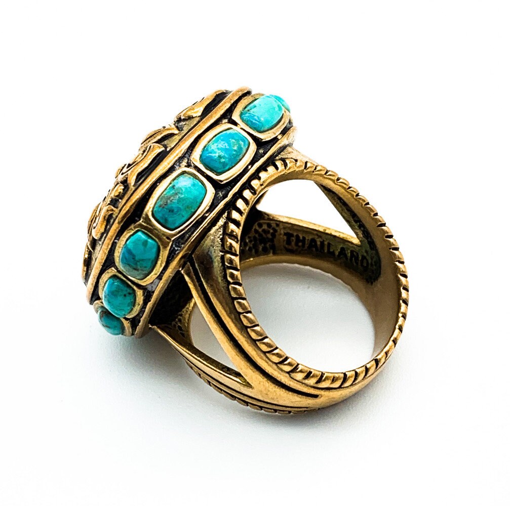 Vintage Barse Big Bronze Turquoise Bali Boho Style Statement | Etsy