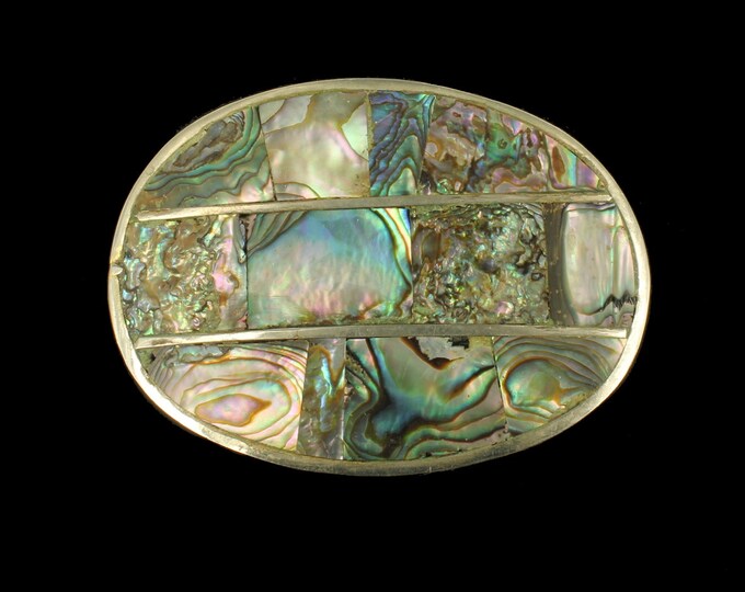 Vintage Beautiful Mexico Abalone Shell Silver Alpaca Belt Buckle 3 1/4 ...
