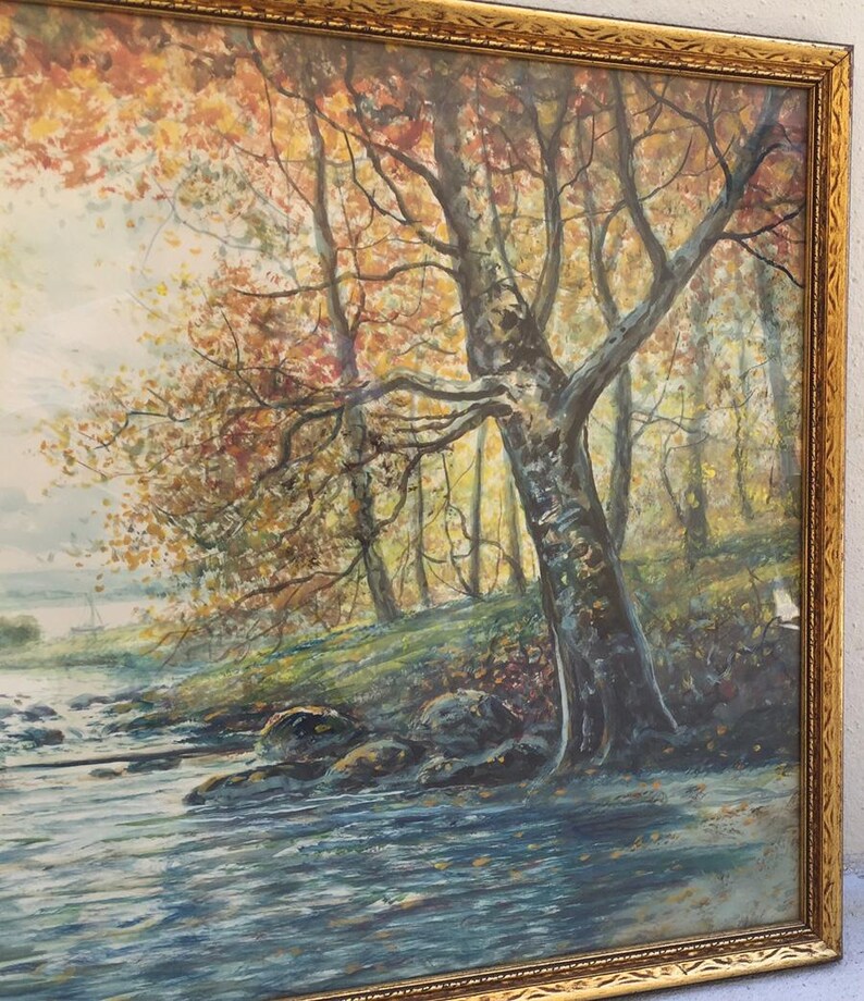 Antique Raphael Senseman Water Color Painting Autumn Stream Colorful ...