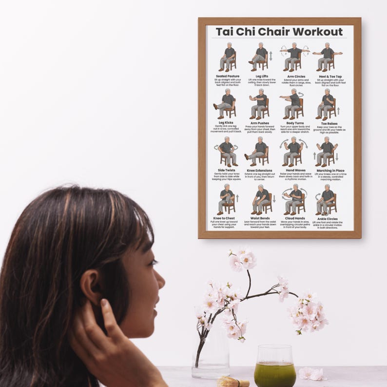 Tai Chi Chair Workout Poster | Tai Chi Chair Exercise Chart & Workout ...