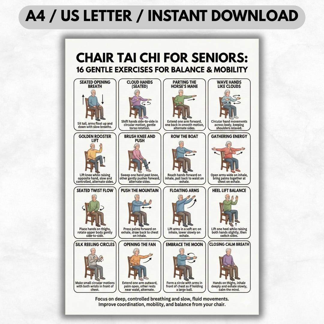 Chair Tai Chi for Seniors Poster | Seated Exercise Chart | Elderly ...