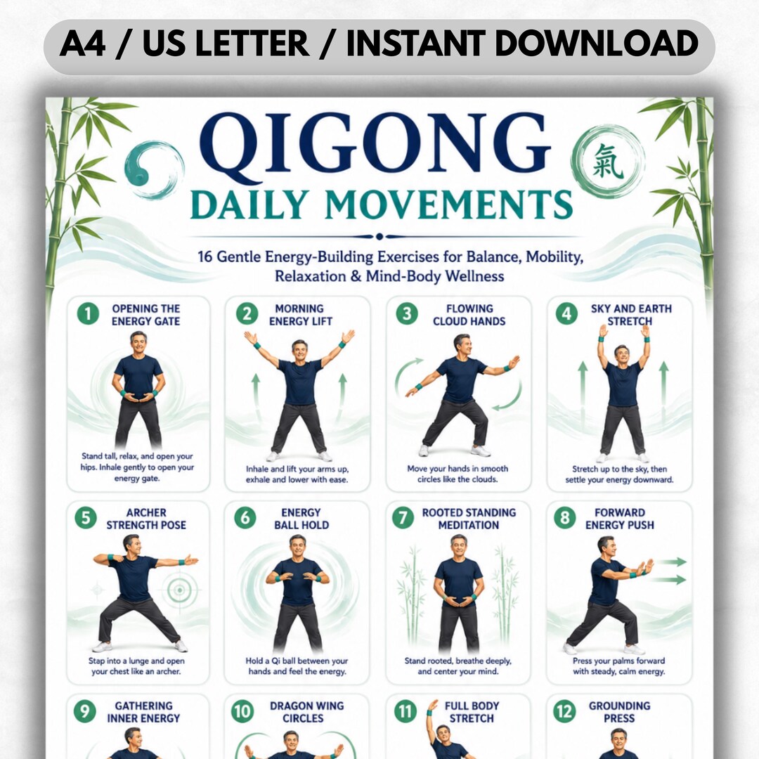 Qigong Exercises for Seniors Printable, Qigong Daily Movement Poster ...
