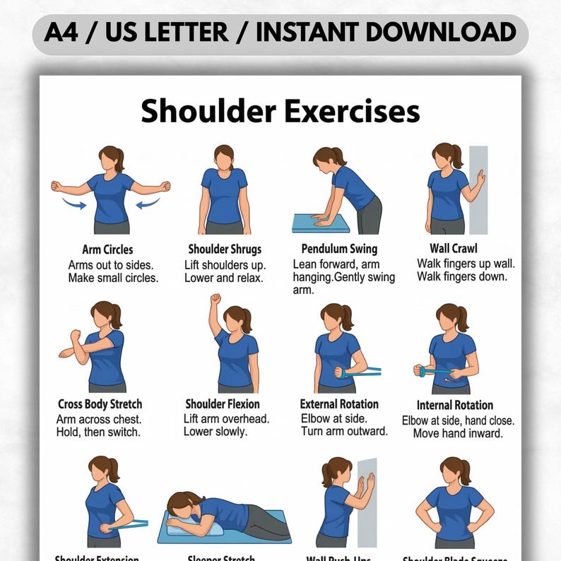 Shoulder Exercises Poster | Mobility & Stretching Chart | Home Gym ...