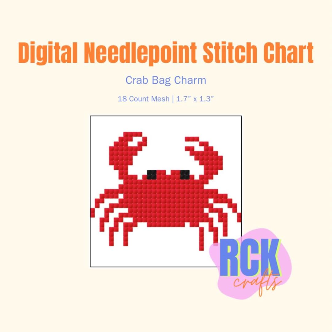 Crab Bag Charm Needlepoint Digital Stitch Chart PDF - Etsy