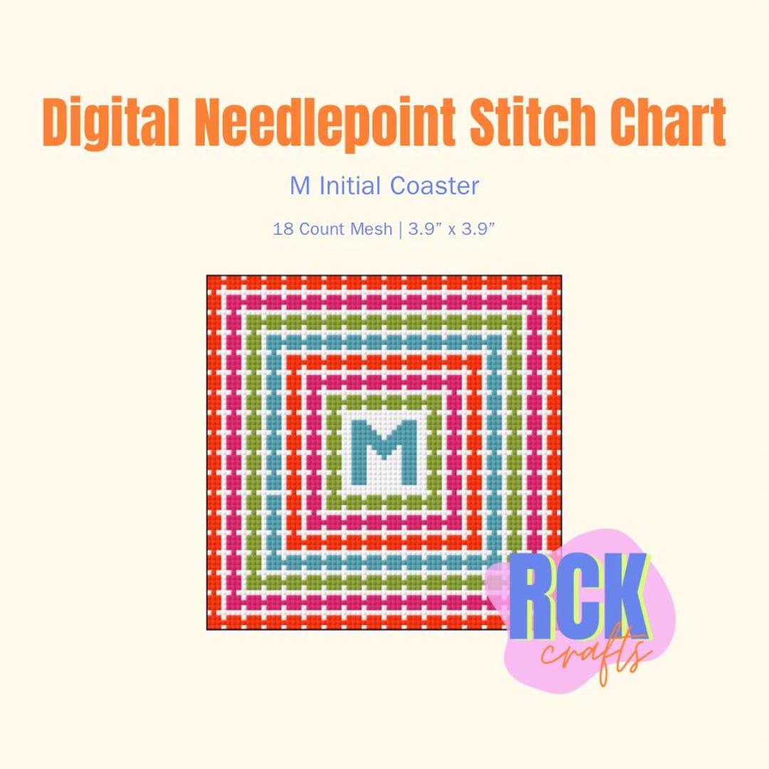 Letter M Monogram Initial Coaster Needlepoint Digital Stitch Chart PDF ...