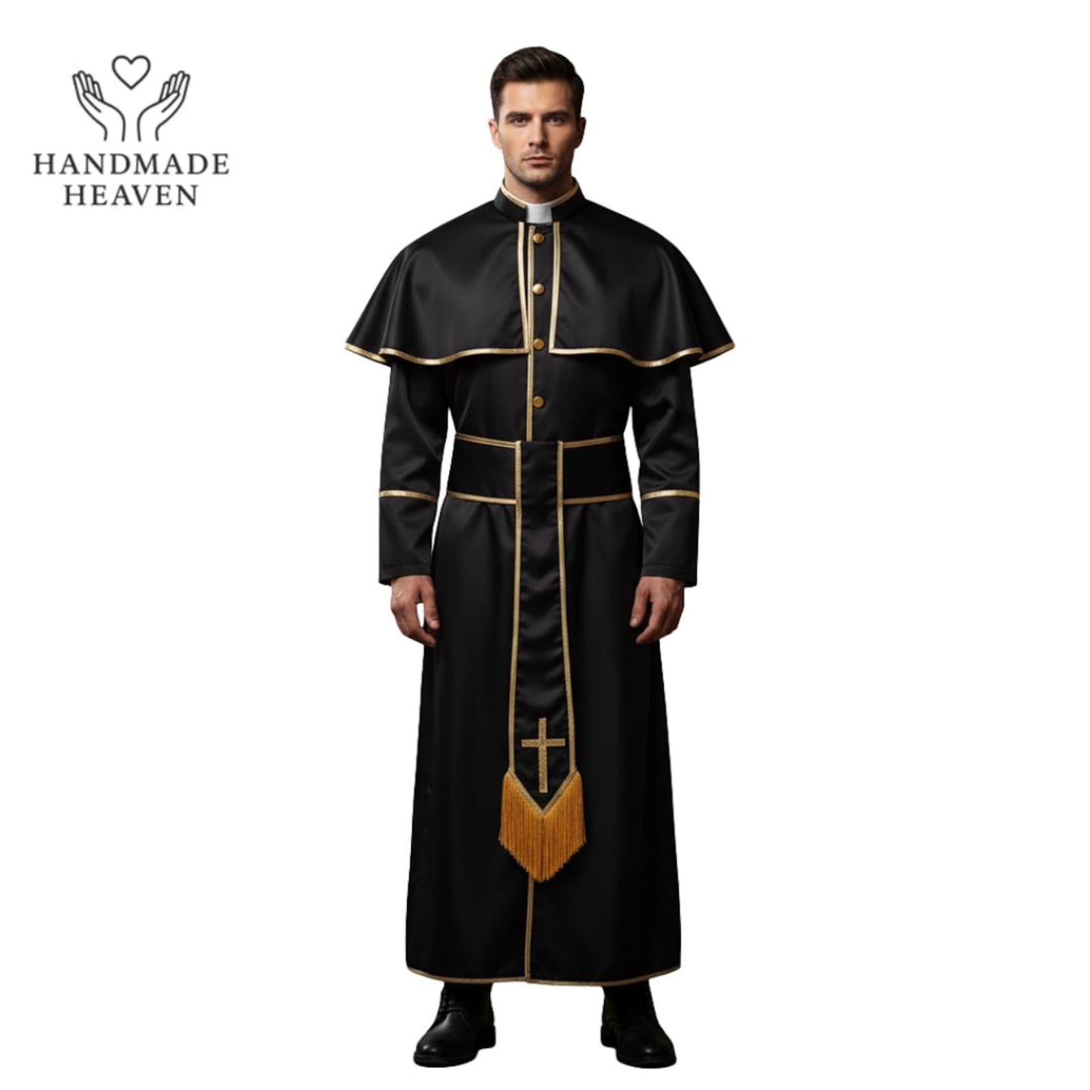 Men’s Priest Costume | Black Clergy Robe With Gold Trim | Cardinal ...