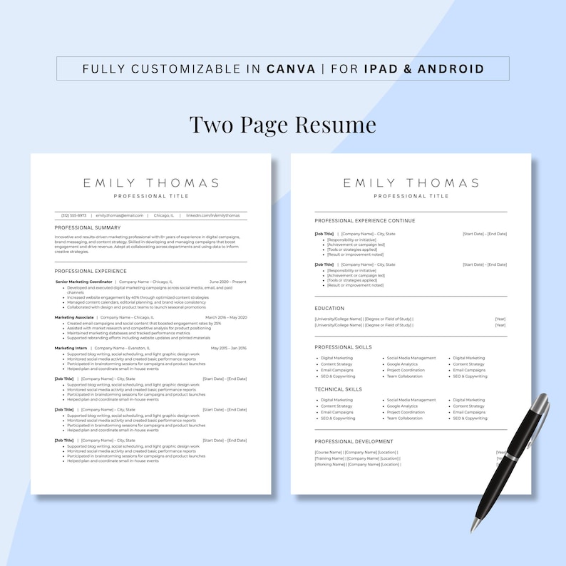 ATS Resume Template: Modern Canva CV, Cover Letter, Reference Page - Etsy