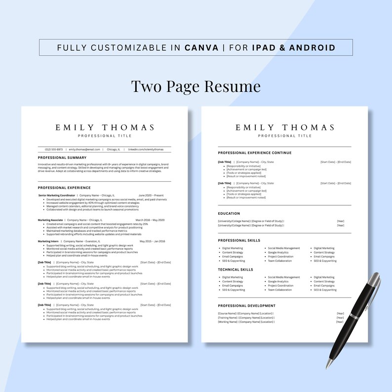 Canva Resume Template Bundle: Professional CV, Cover Letter, Reference ...