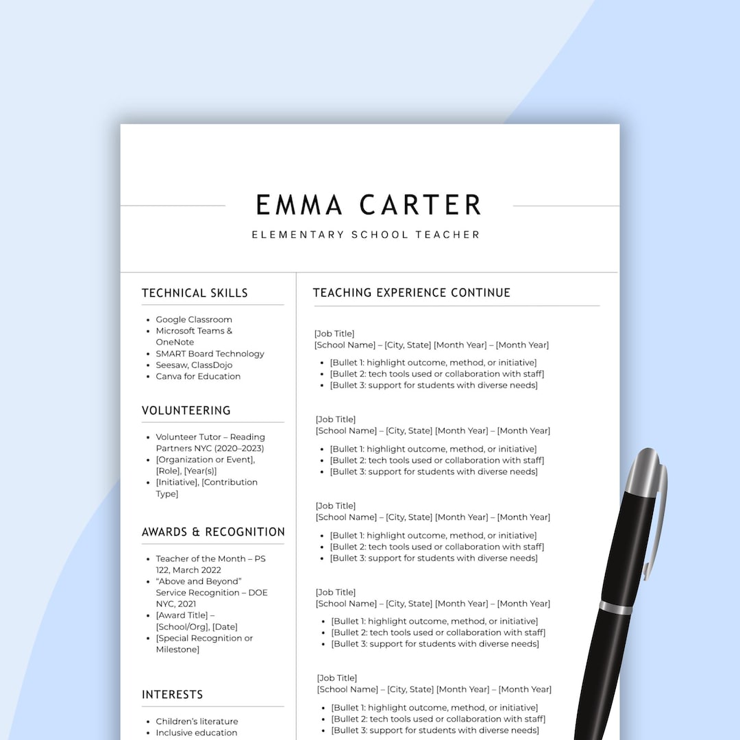 Teacher Resume Template Bundle: Editable Canva CV, Cover Letter ...