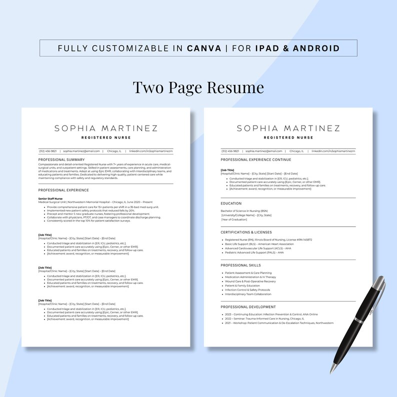 Editable Nurse Resume Template: Ats-friendly Healthcare CV With Cover ...
